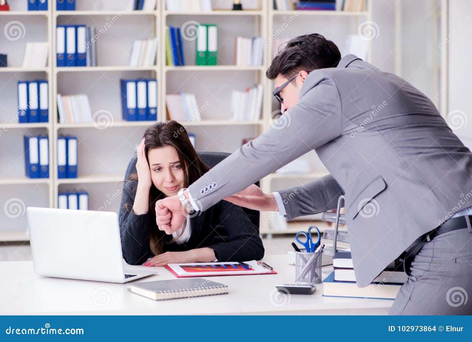 The Office Conflict between Man and Woman Stock Photo - Image of late ...