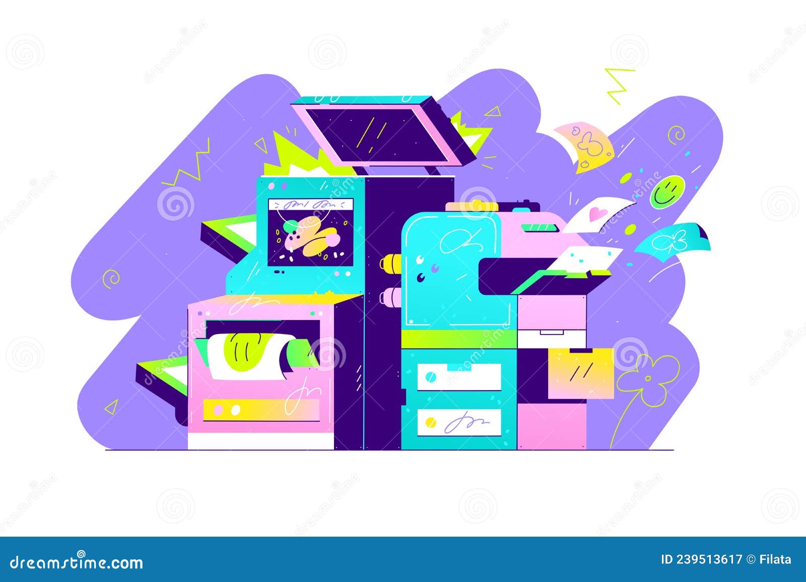 Office Copier Cartoon Character With Cute Emoticon Bring Money Vector ...