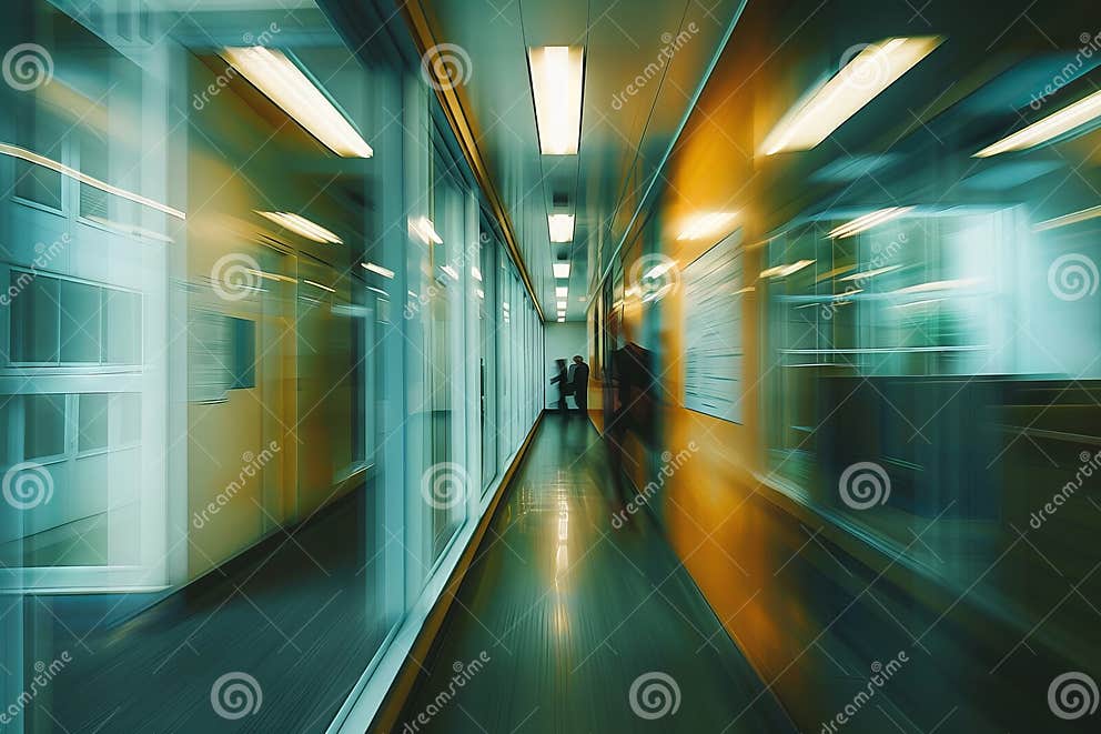 Office Corridor Scene with Blurred Motion Stock Illustration ...