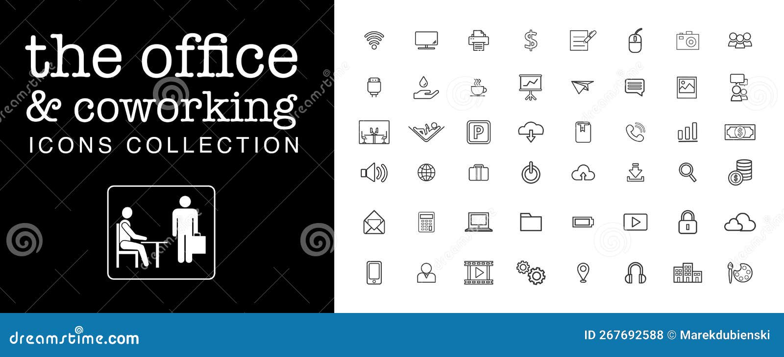 Office Coworking Icons Collection. Graphic Vector Set of Symbols. Stock ...