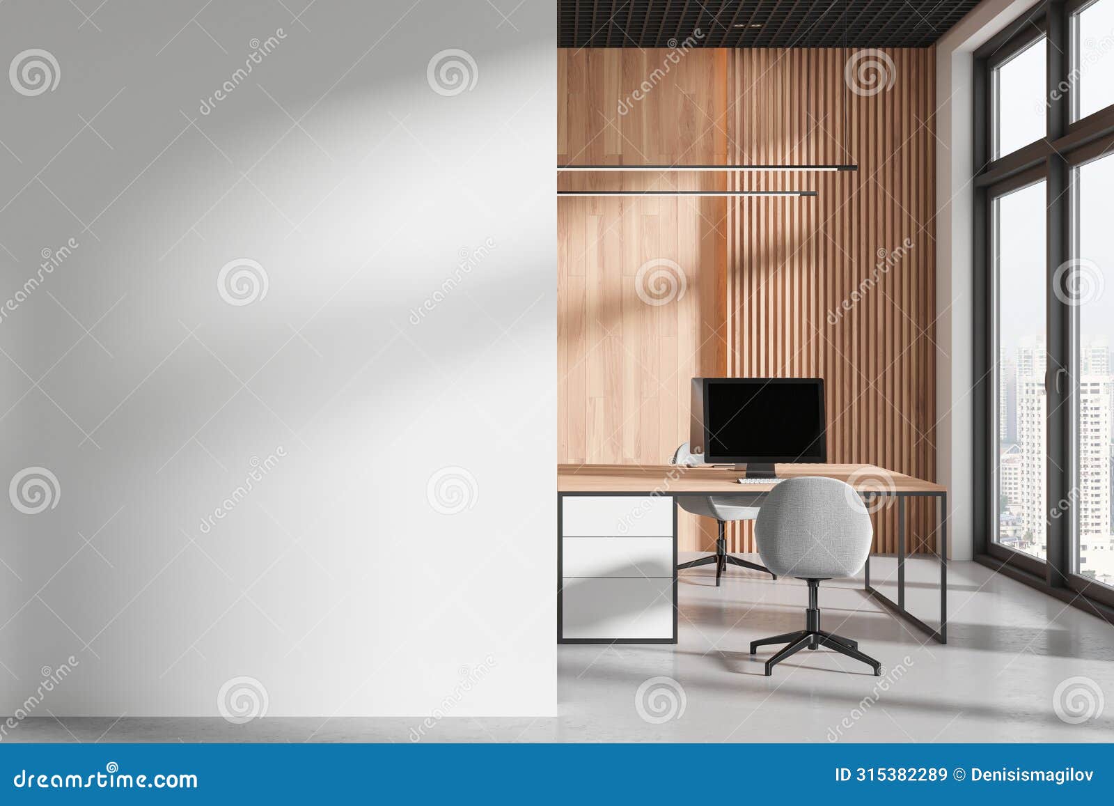 Office Coworking Interior with Pc Computer on Work Desk, Window. Mockup ...