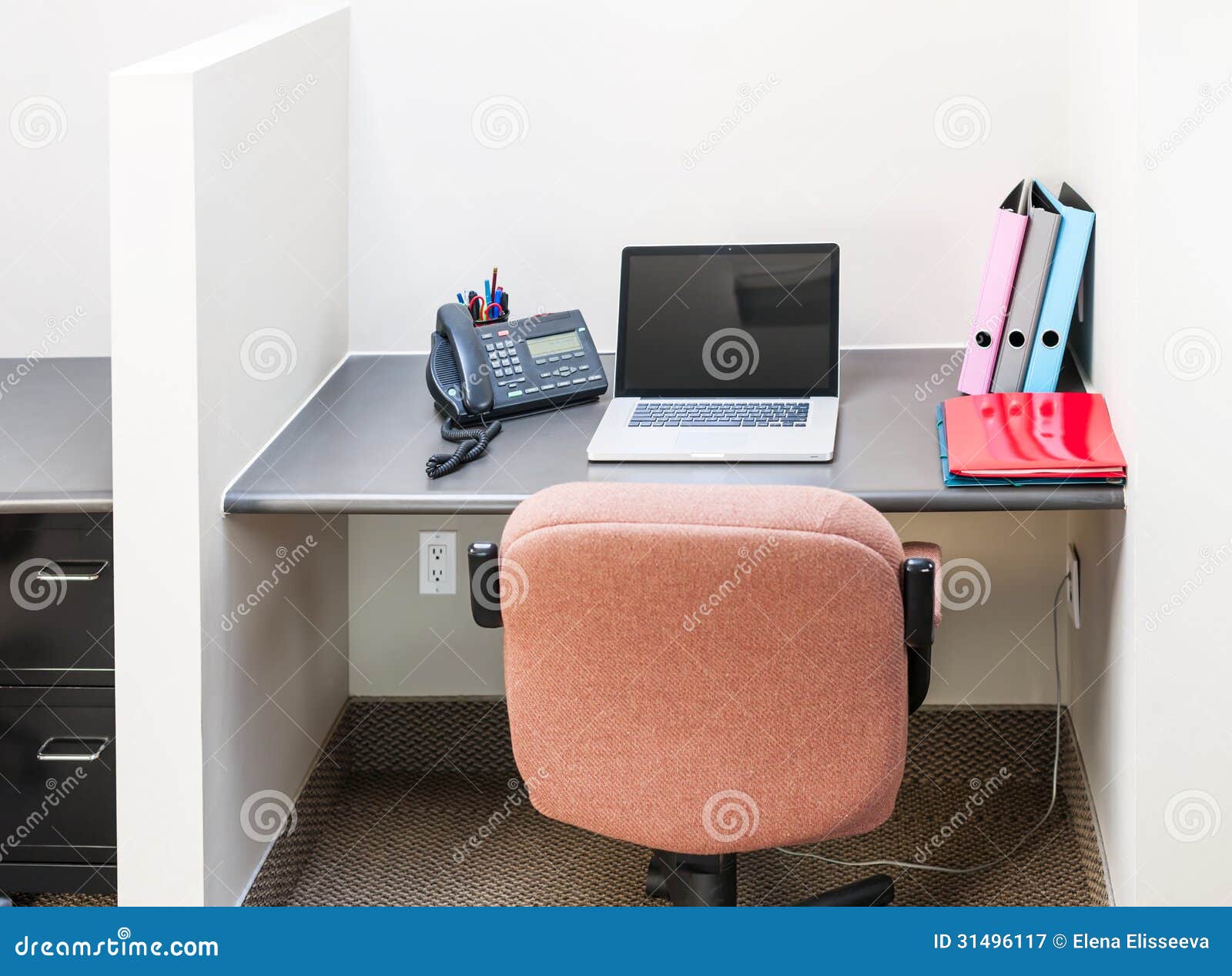 Office Cubicle with Laptop Computer Stock Image - Image of pink, swivel ...