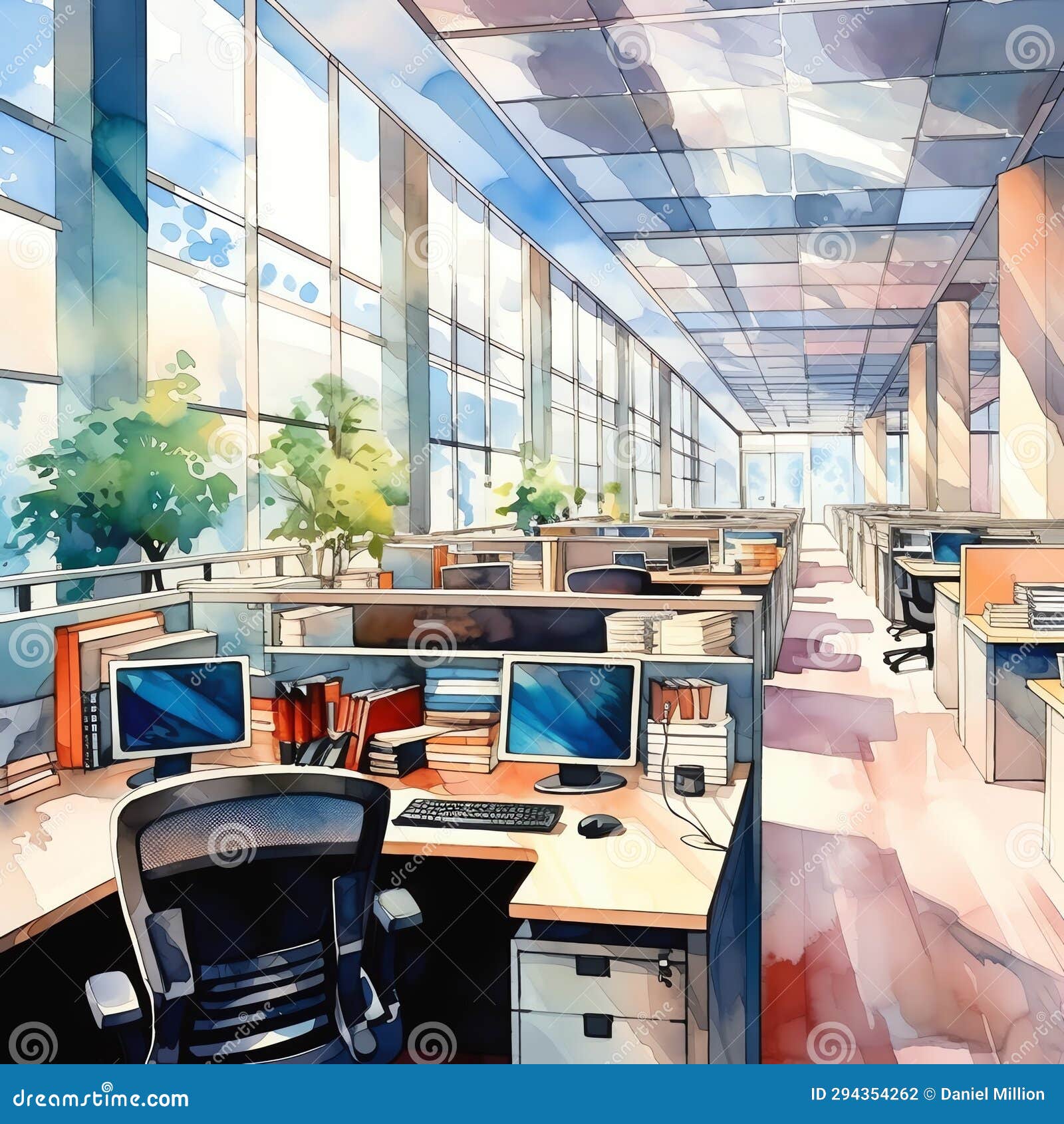 Office Cubicles with Computer Screens Work Office Background Stock ...