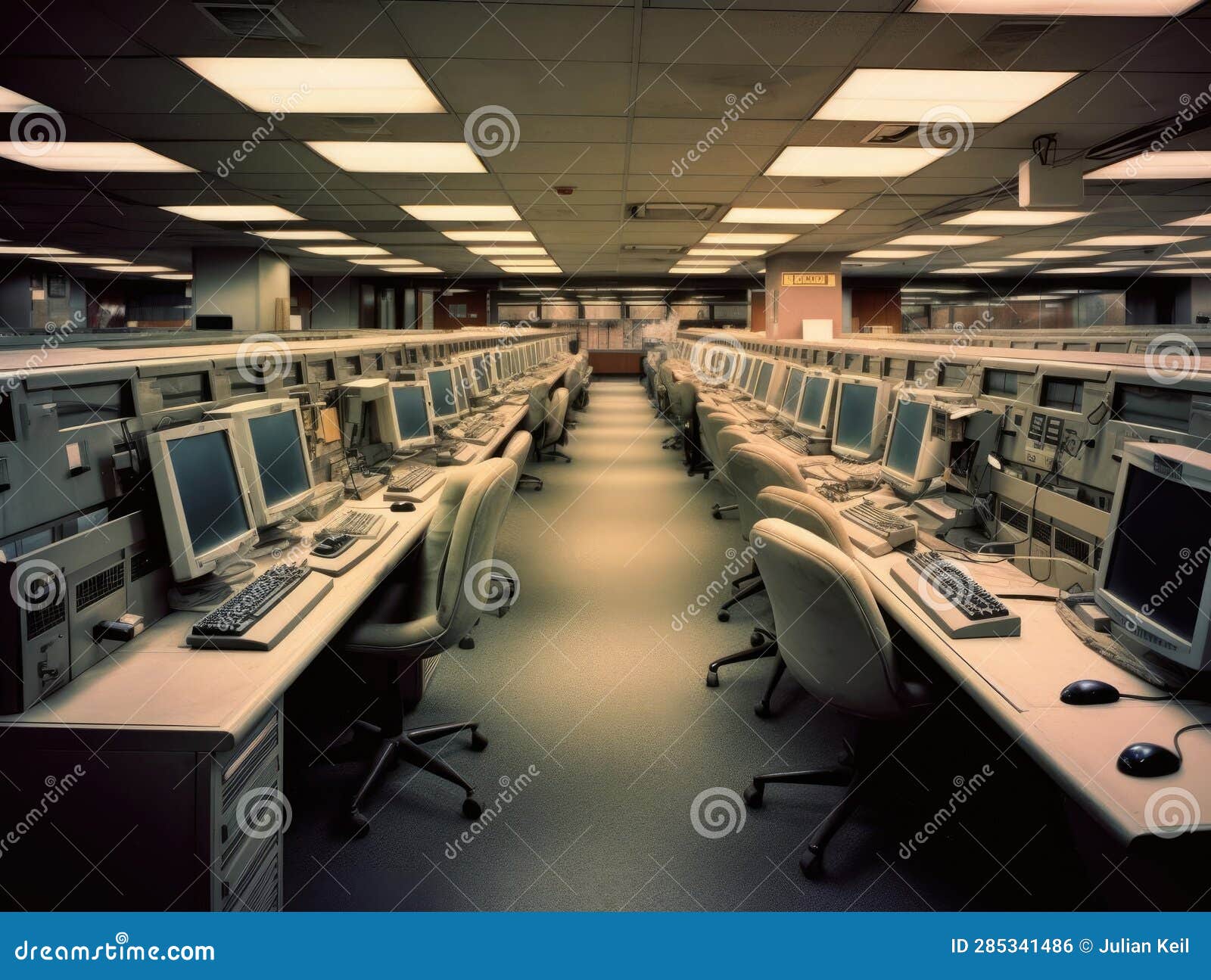 Office Cubicles with Computers and Chairs Stock Illustration ...