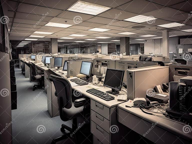 Office Cubicles with Computers and Chairs Stock Illustration ...