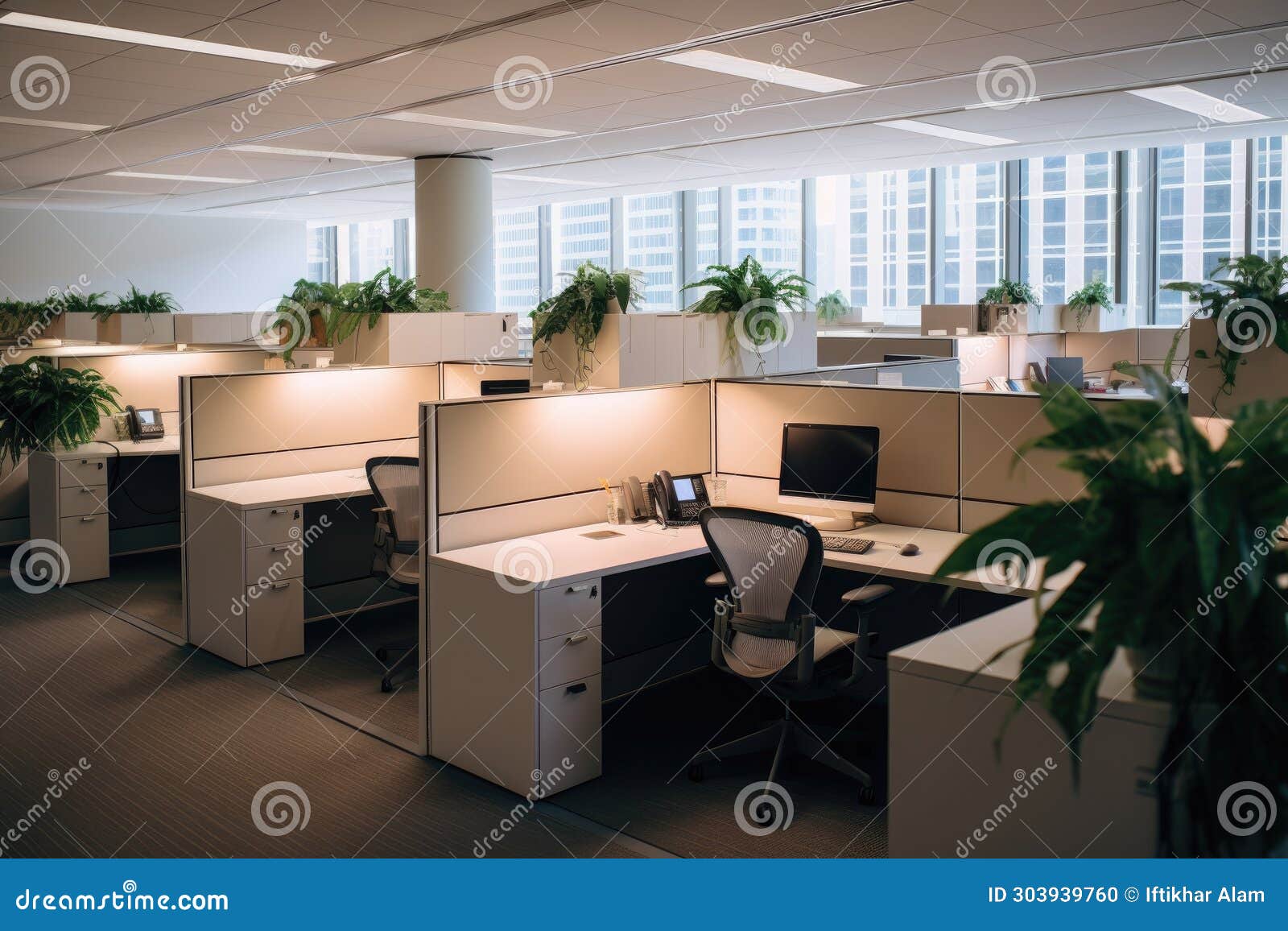 Office Cubicles with Desks Adorned by Plants for a Refreshing and ...