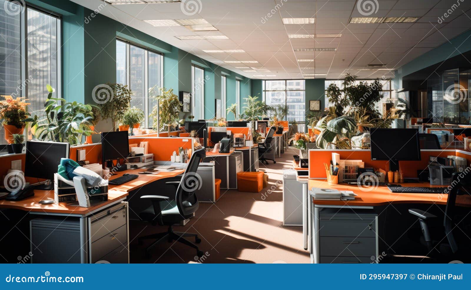 An Office with Cubicles Each Individual Stock Image - Image of brown ...