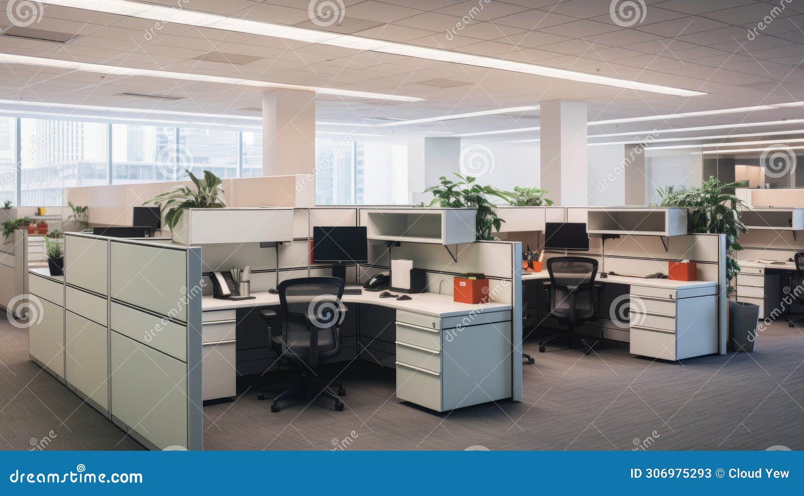 Office Cubicles with Organized Workstations Stock Illustration ...