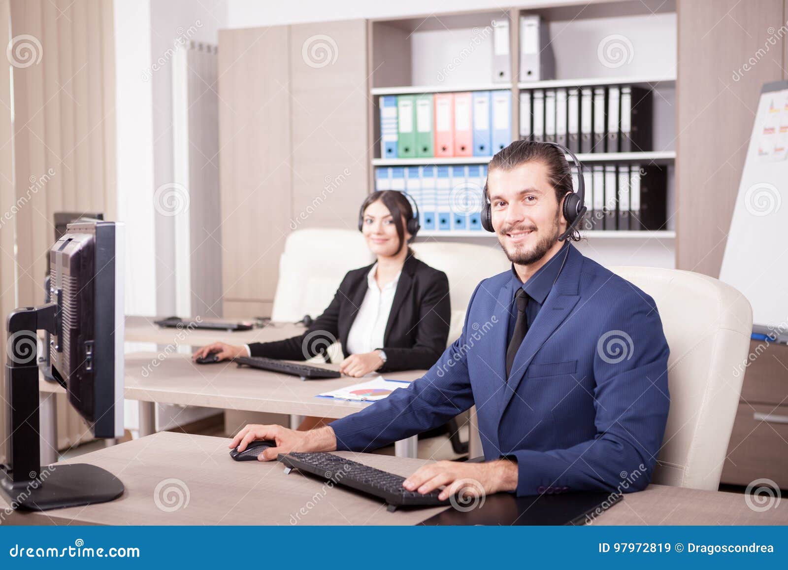 Office of Customer Support Line with People Working in it Stock Image ...