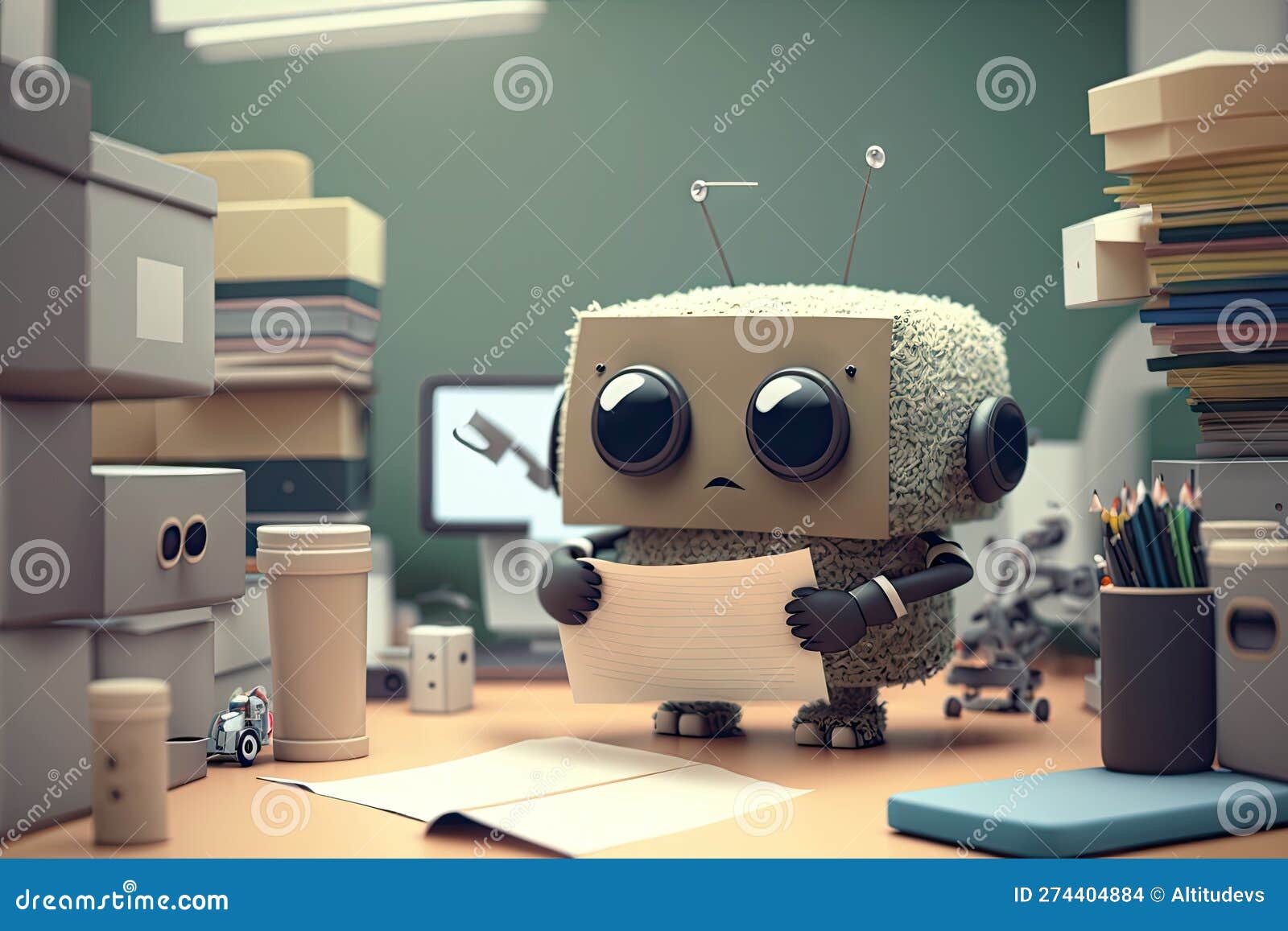 Office, with Cute Robot Assistant Sorting and Filing Paperwork Stock ...