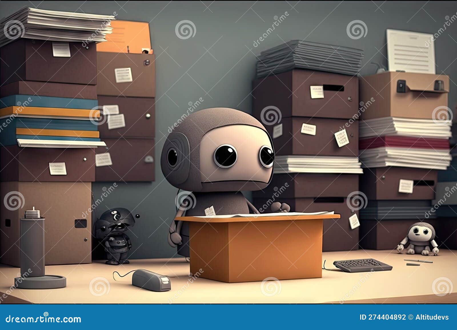 Office, with Cute Robot Assistant Sorting and Filing Paperwork Stock ...