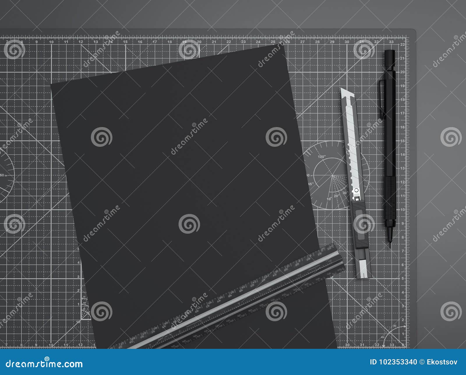 Office Cutting Board with Ruler, Pencil and Paper. 3d Rendering Stock ...