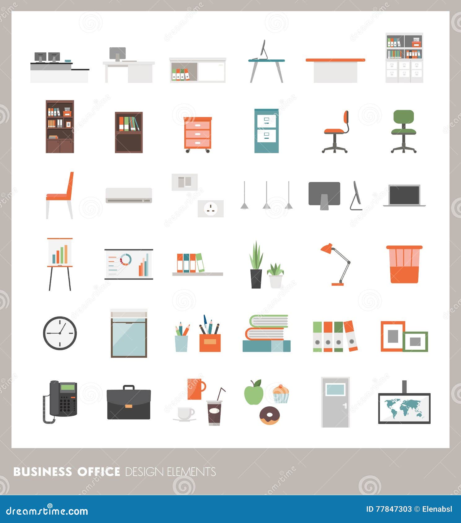 Office design elements stock vector. Illustration of chair - 77847303