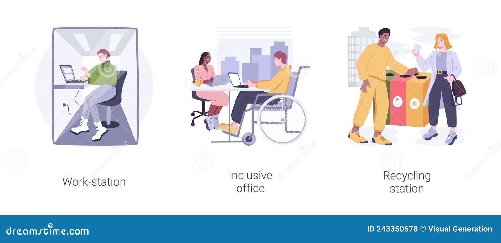Office Design and Interior Isolated Cartoon Vector Illustrations Set ...