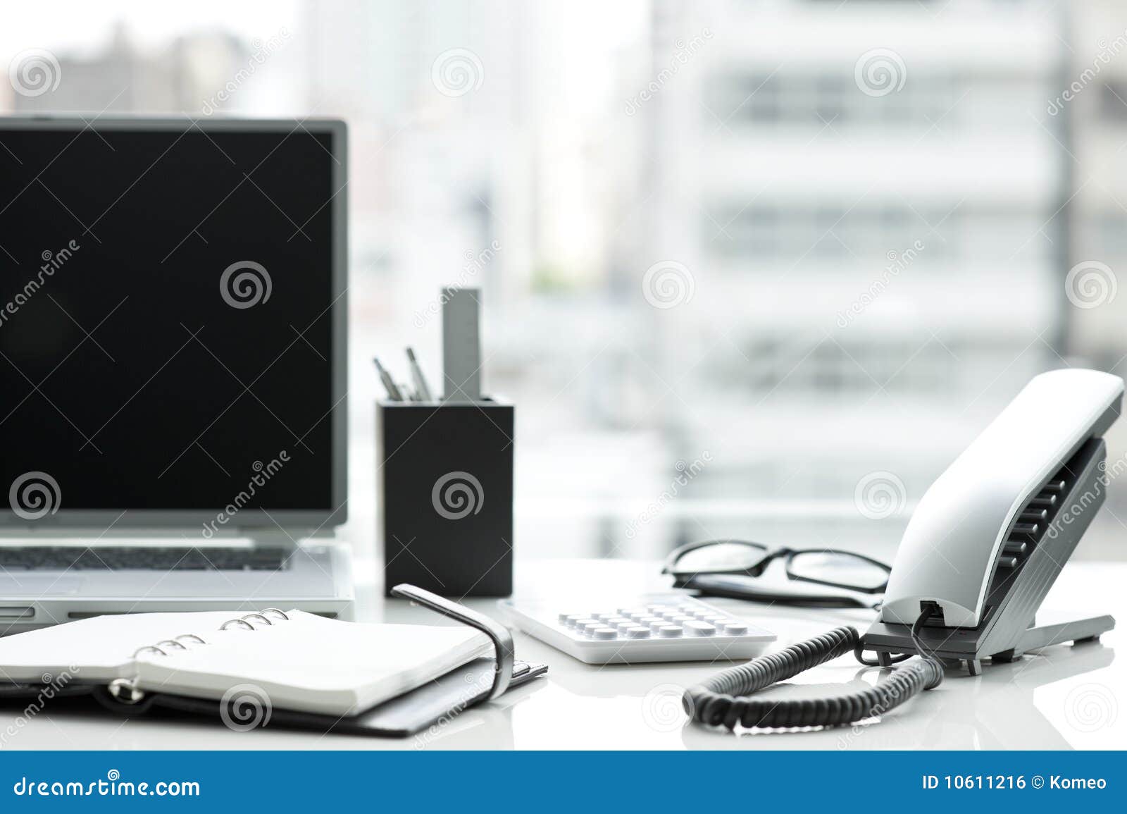 Office desk stock photo. Image of desk, laptop, binder - 10611216