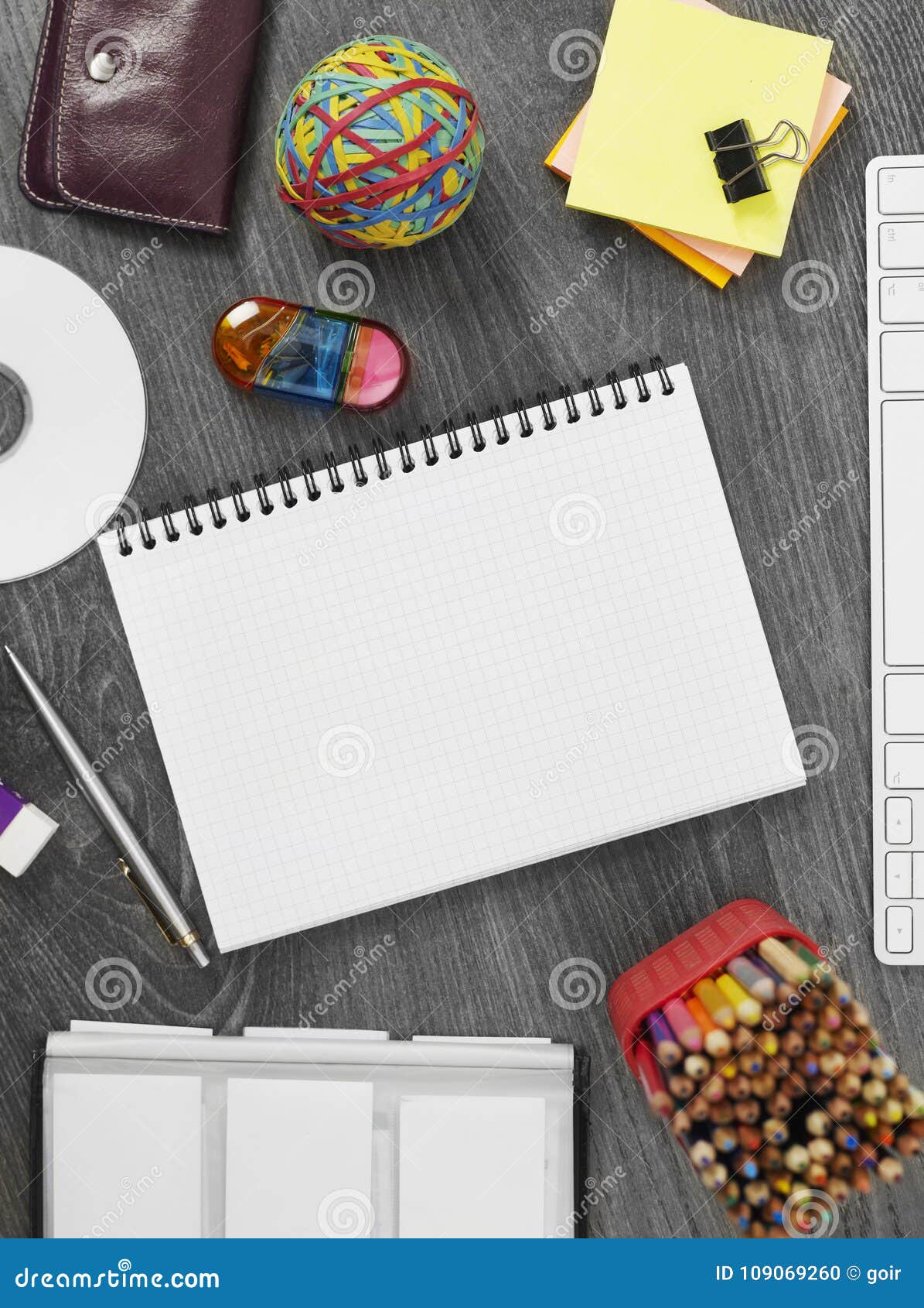 Office desk from above stock photo. Image of horizontal - 109069260