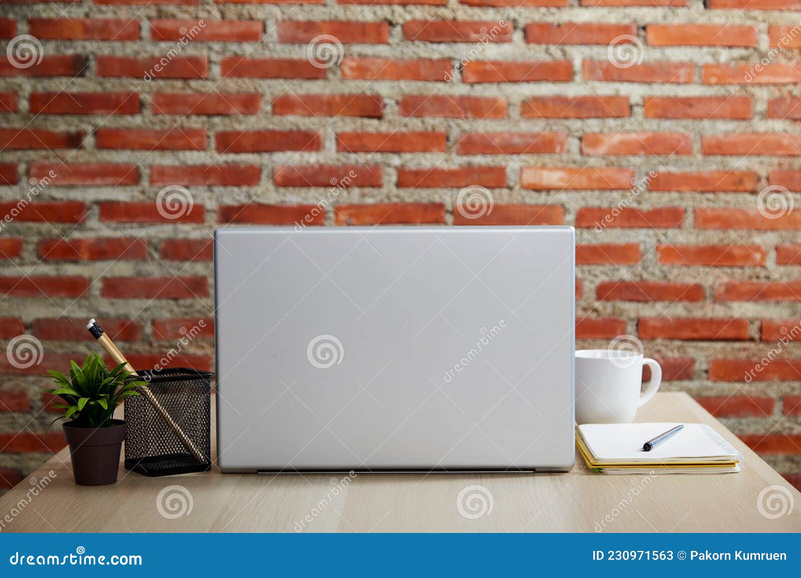 Office Desk with the Back of Laptop Stock Image - Image of table, copy ...