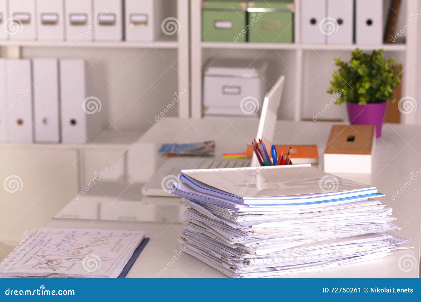 Office Desk and a Bundle of Documents Stock Image - Image of paper ...
