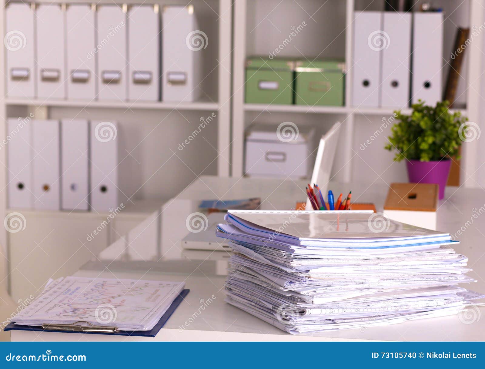 Office Desk and a Bundle of Documents Stock Photo - Image of documents ...