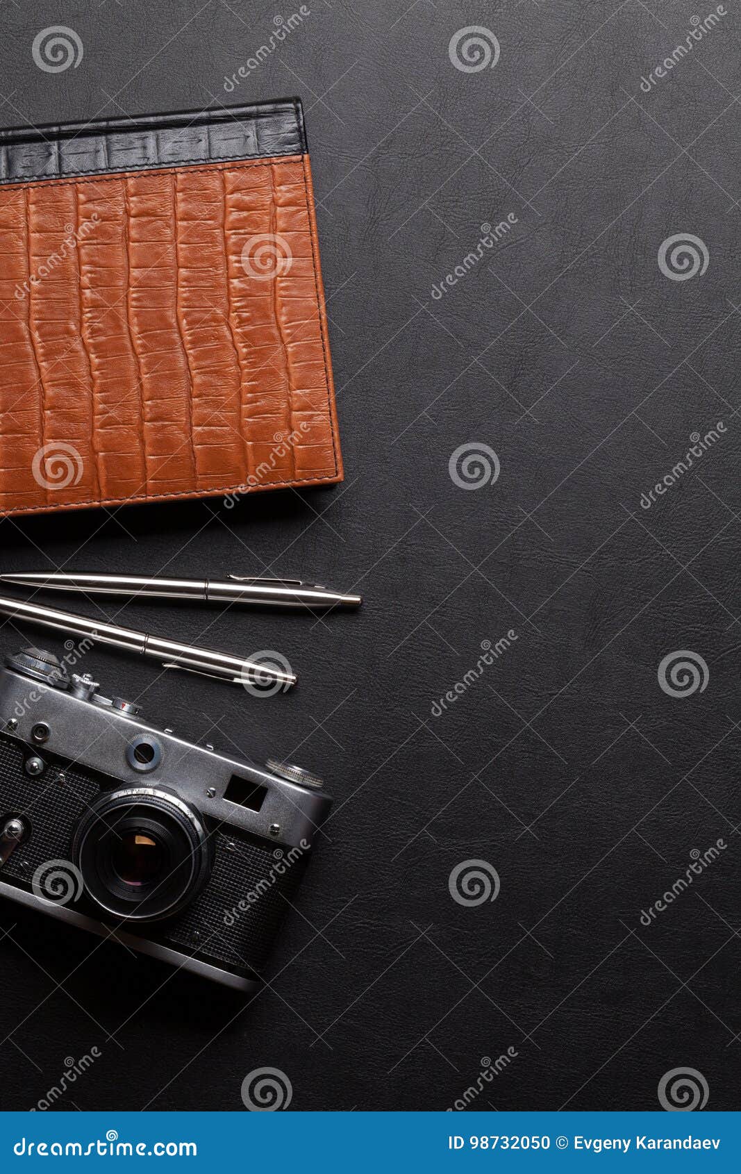 Office Desk with Camera, Notepad, Pen and Pencil Stock Photo - Image of ...