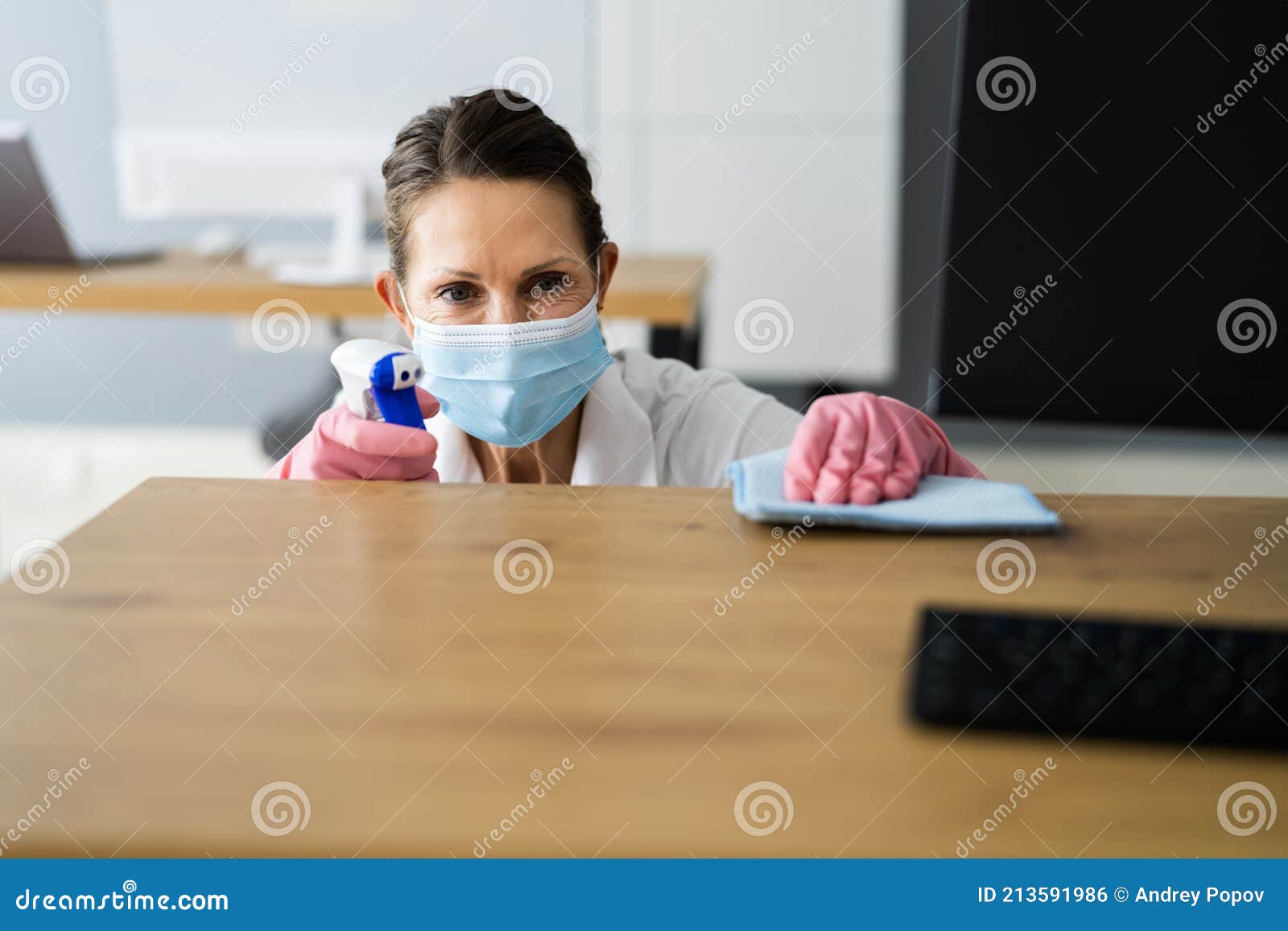 Office Desk Cleaning Service. Professional Janitor Stock Photo - Image ...