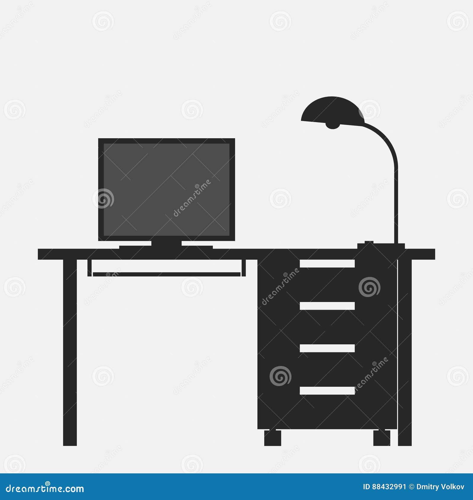 Office Desk with a Computer Stock Vector - Illustration of drawer ...