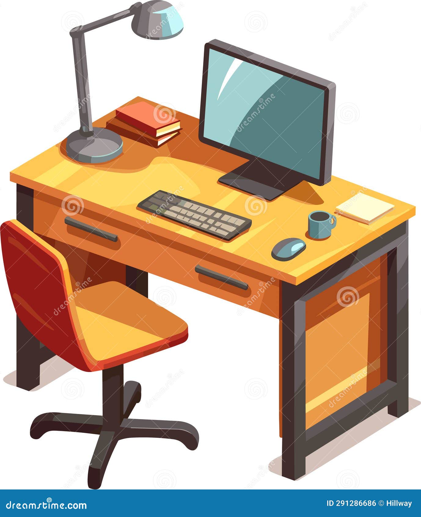 Office Desk with Computer and Lamp. Modern Business Workplace. Home ...