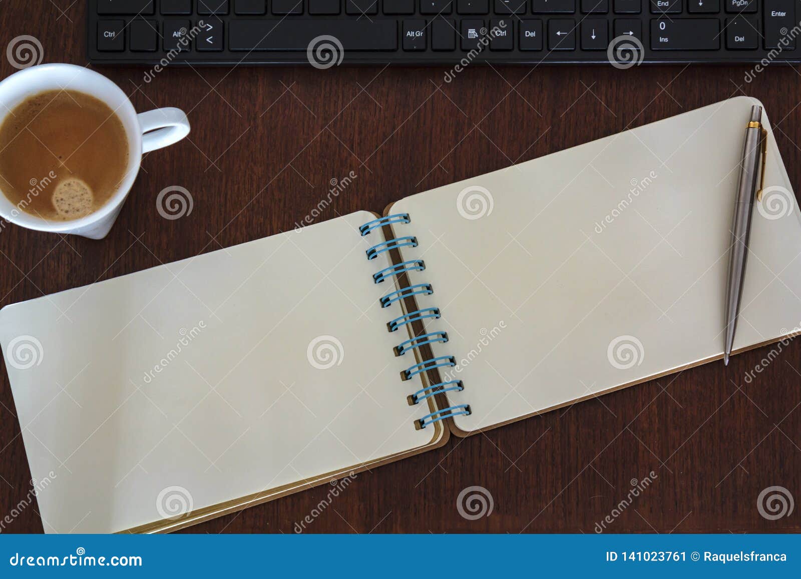 Office Desk with Computer, Notepad and Coffee Cup. Top View Stock Image ...