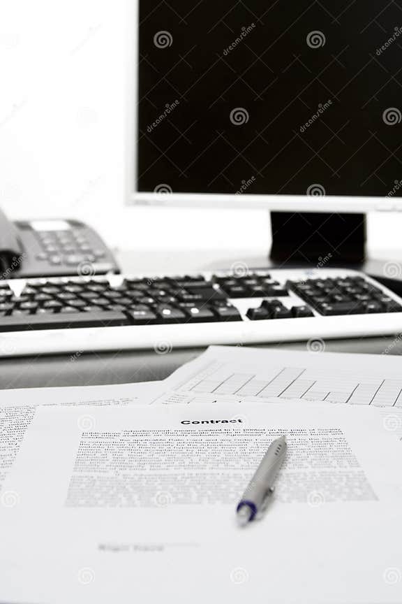 Office Desk with Computer and Phone Stock Image - Image of memo ...