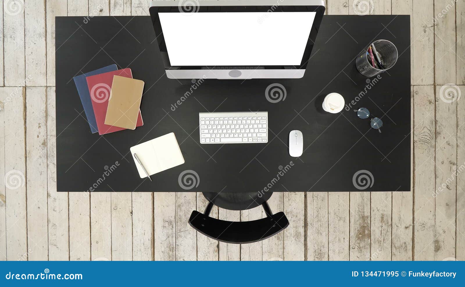 Office Desk with Computer and Screen Seen To Camera. White Display ...