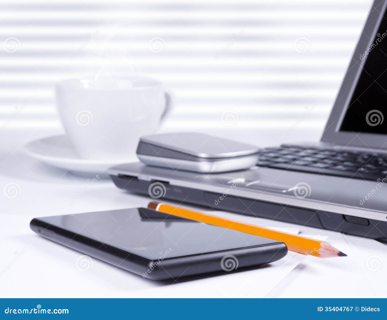 Office Desk with Computer and Smartphone Stock Image - Image of paper ...