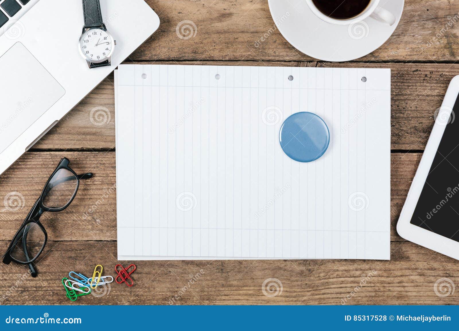 Office Desk with Computer Technology, High Angle Stock Photo - Image of ...