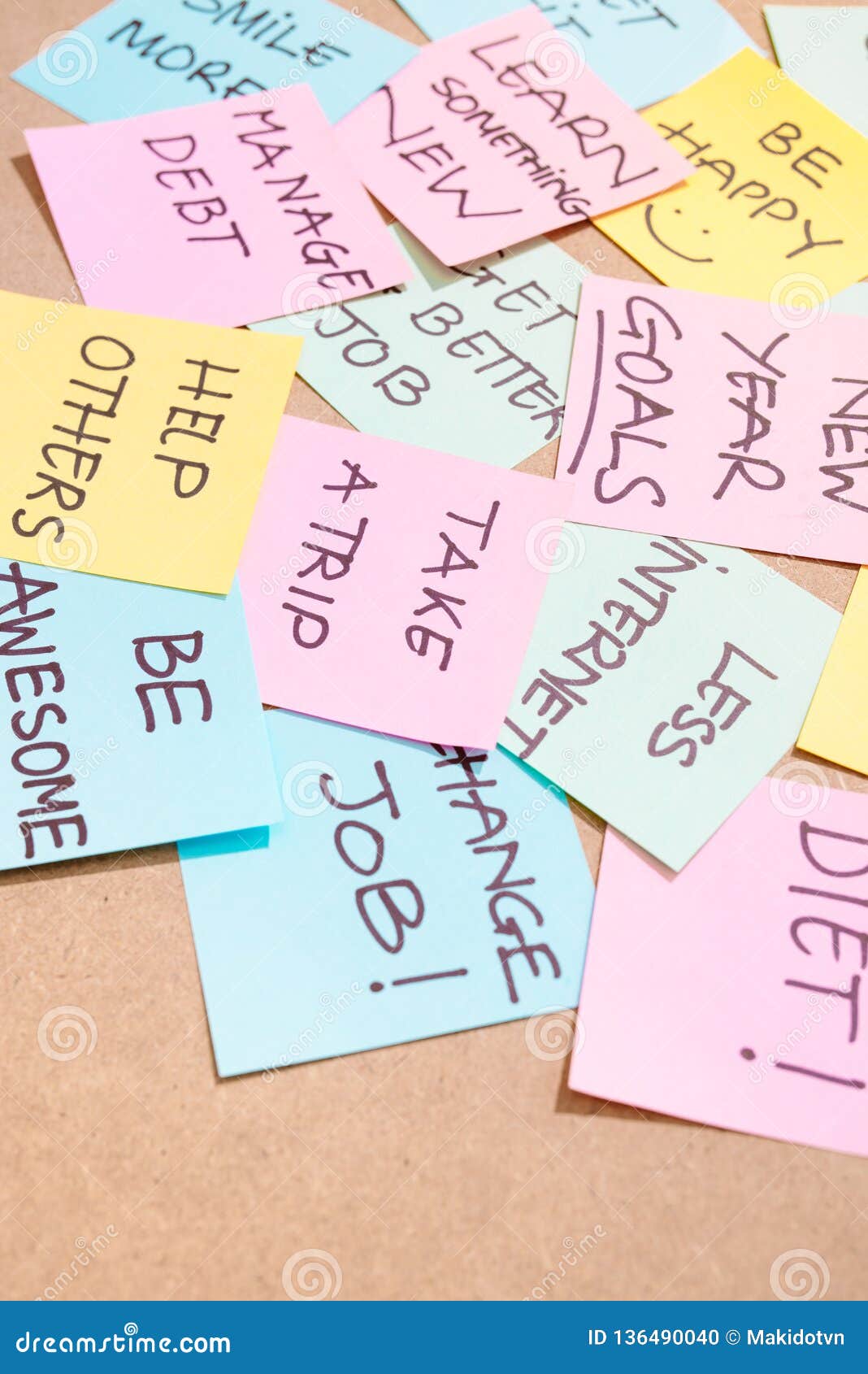 Office Desk Covered by Post it Papers with Different Notes Stock Photo ...