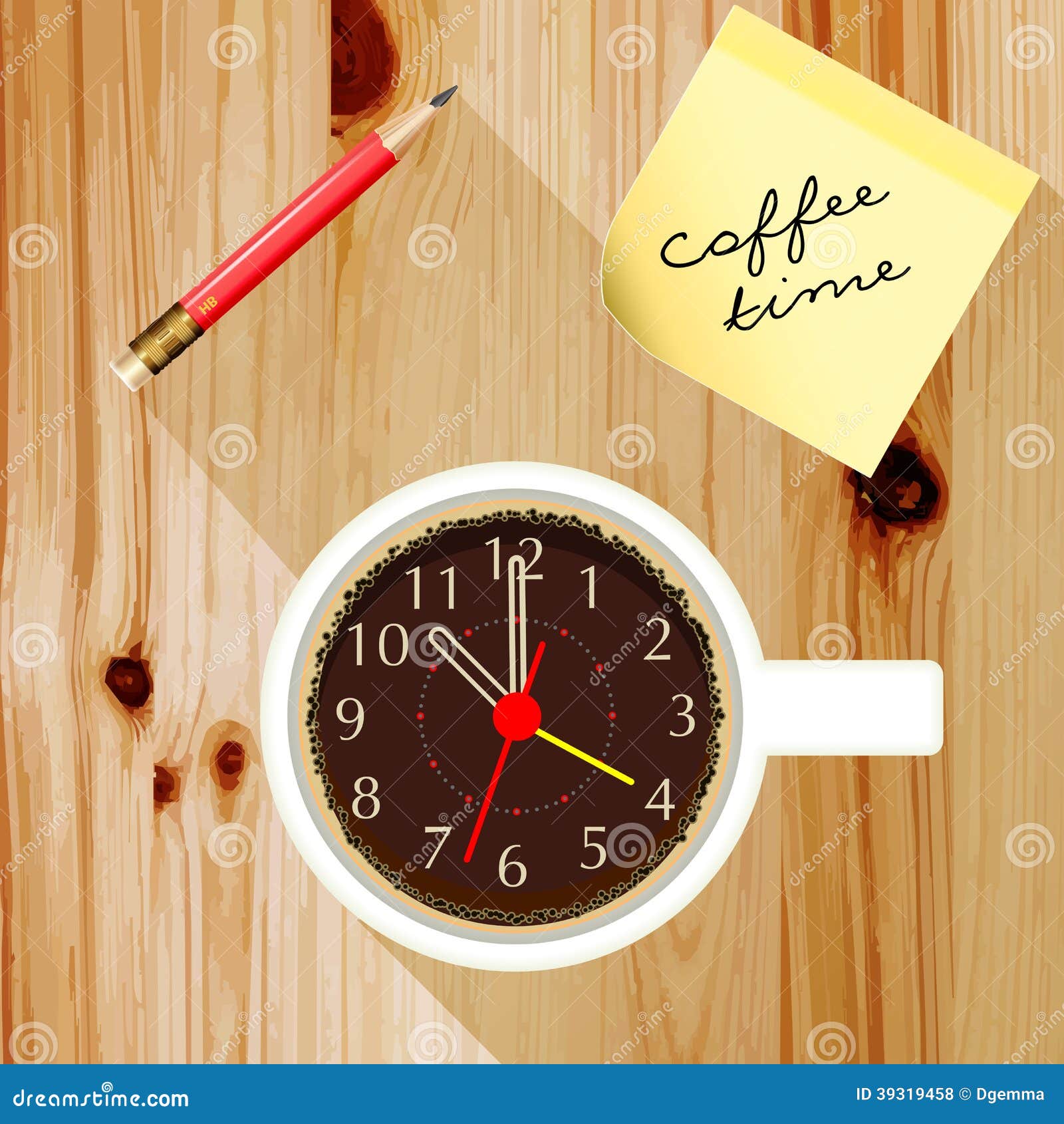 Office Desk with a Cup of Coffee Stock Vector - Illustration of memo ...