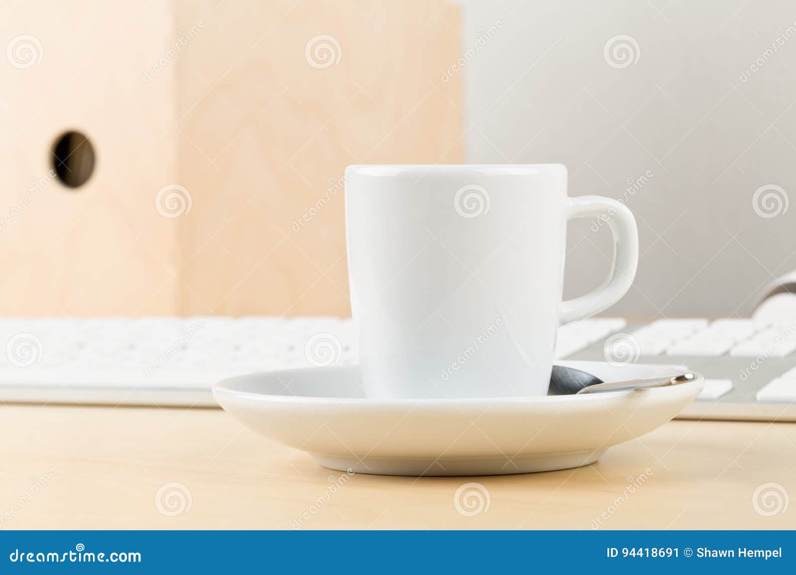 Office Desk with Cup, Folders and Laptop Stock Image - Image of copy ...