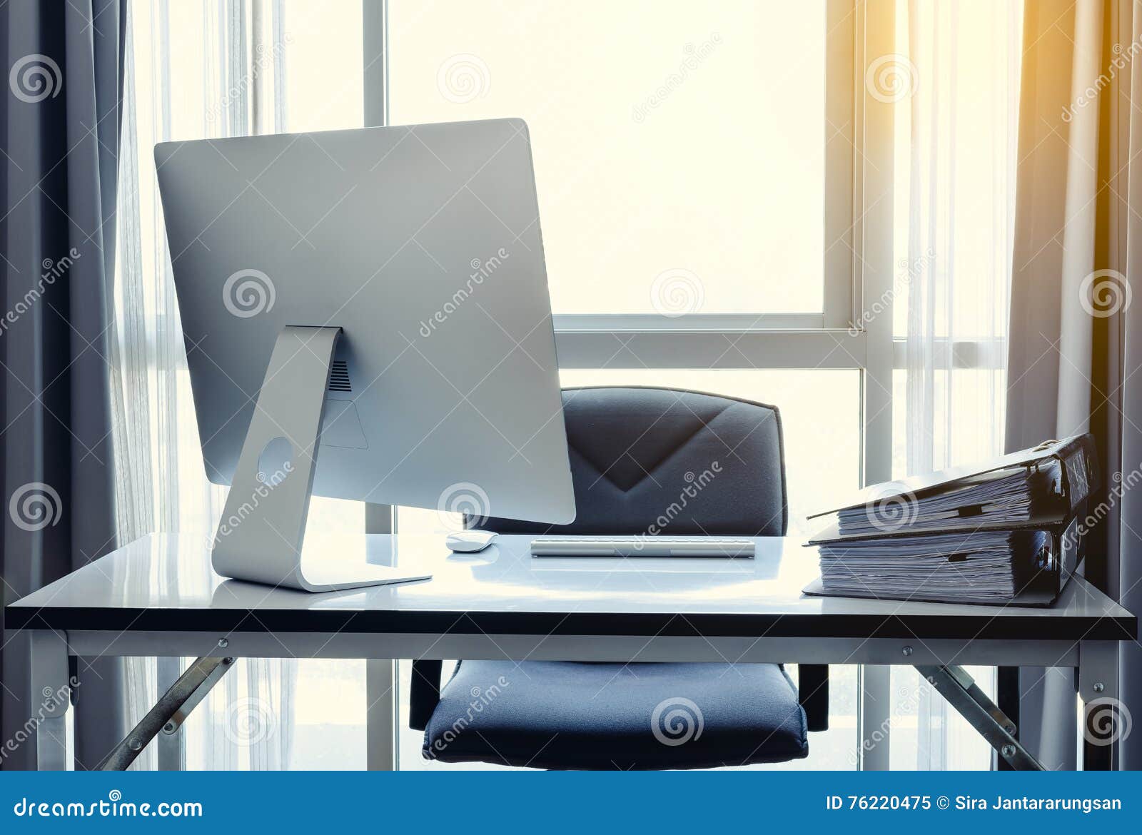 Office Desk with Desktop Computer, Cup of Coffee and Office Equi Stock ...