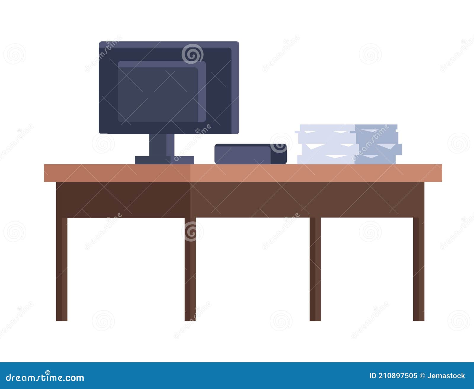 Office Desk with Desktop and Documents Stock Vector - Illustration of ...