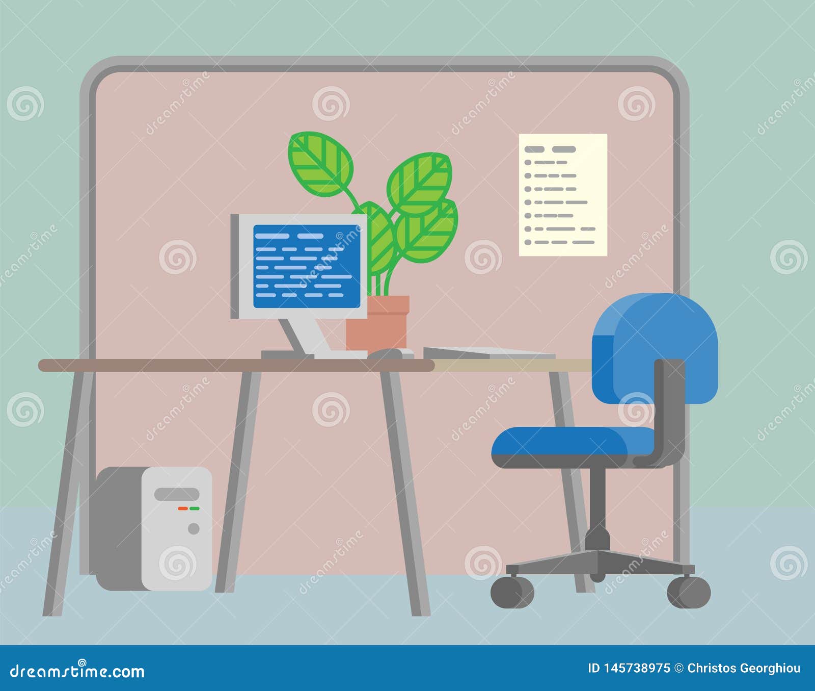 Office Desk Flat Background Interior Cartoon Stock Vector ...