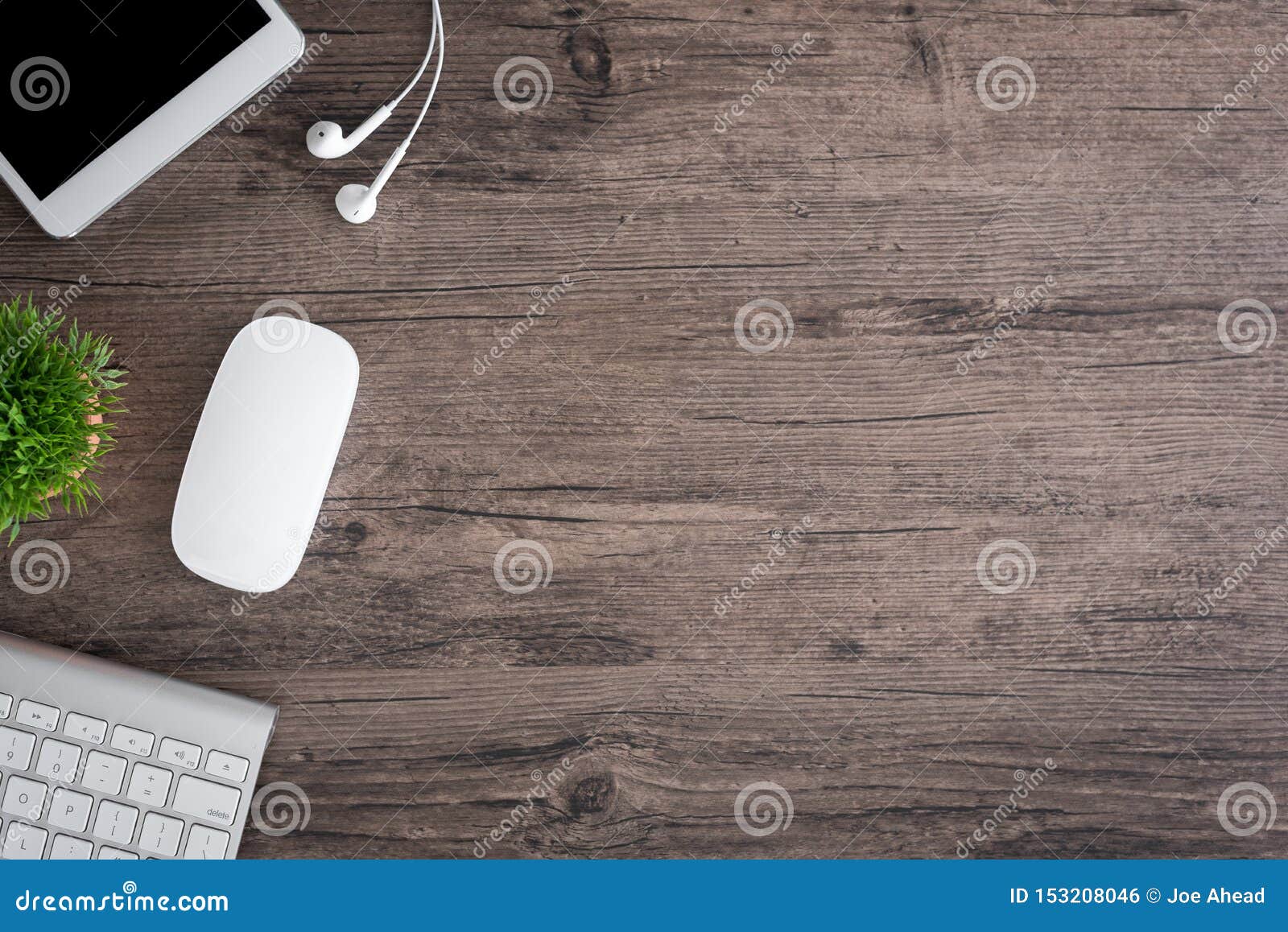The Office Desk Flat Lay View with Keyboard, Mouse, Tree and Earphone ...