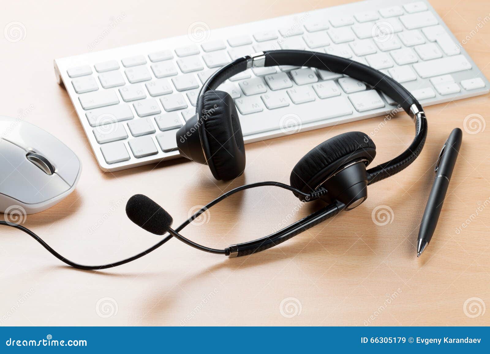 Office Desk with Headset. Call Center Stock Image - Image of keyboard ...