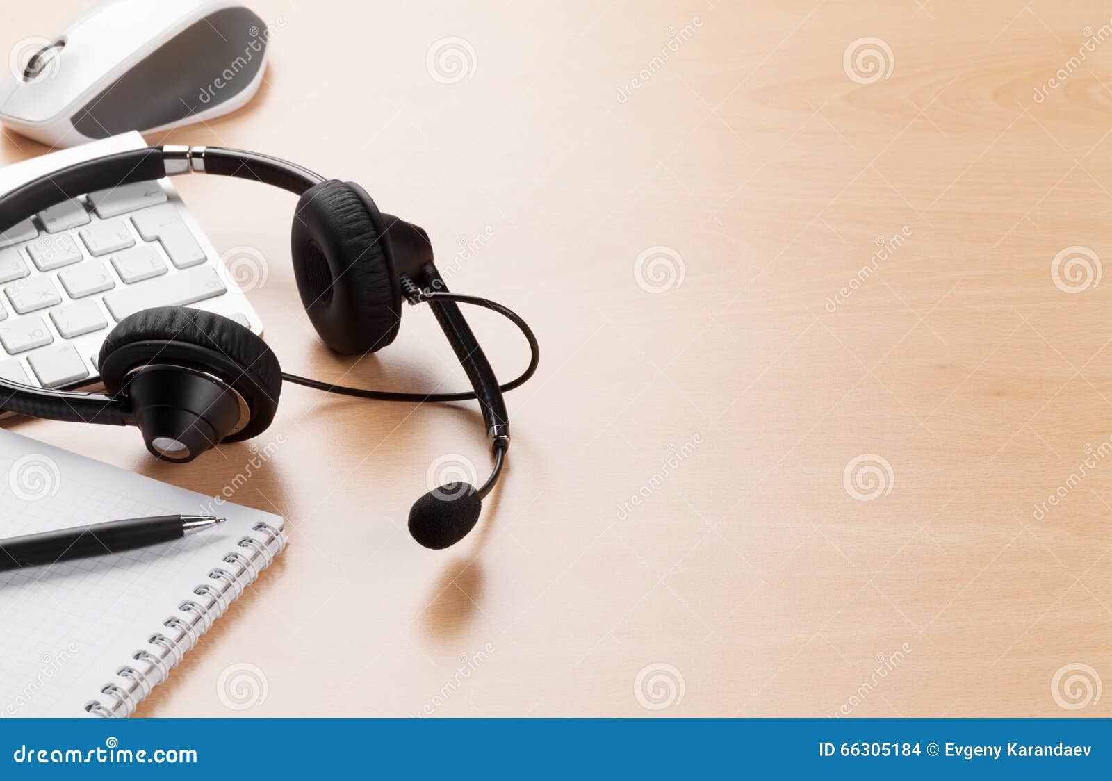 Office Desk with Headset. Call Center Stock Photo - Image of notepad ...