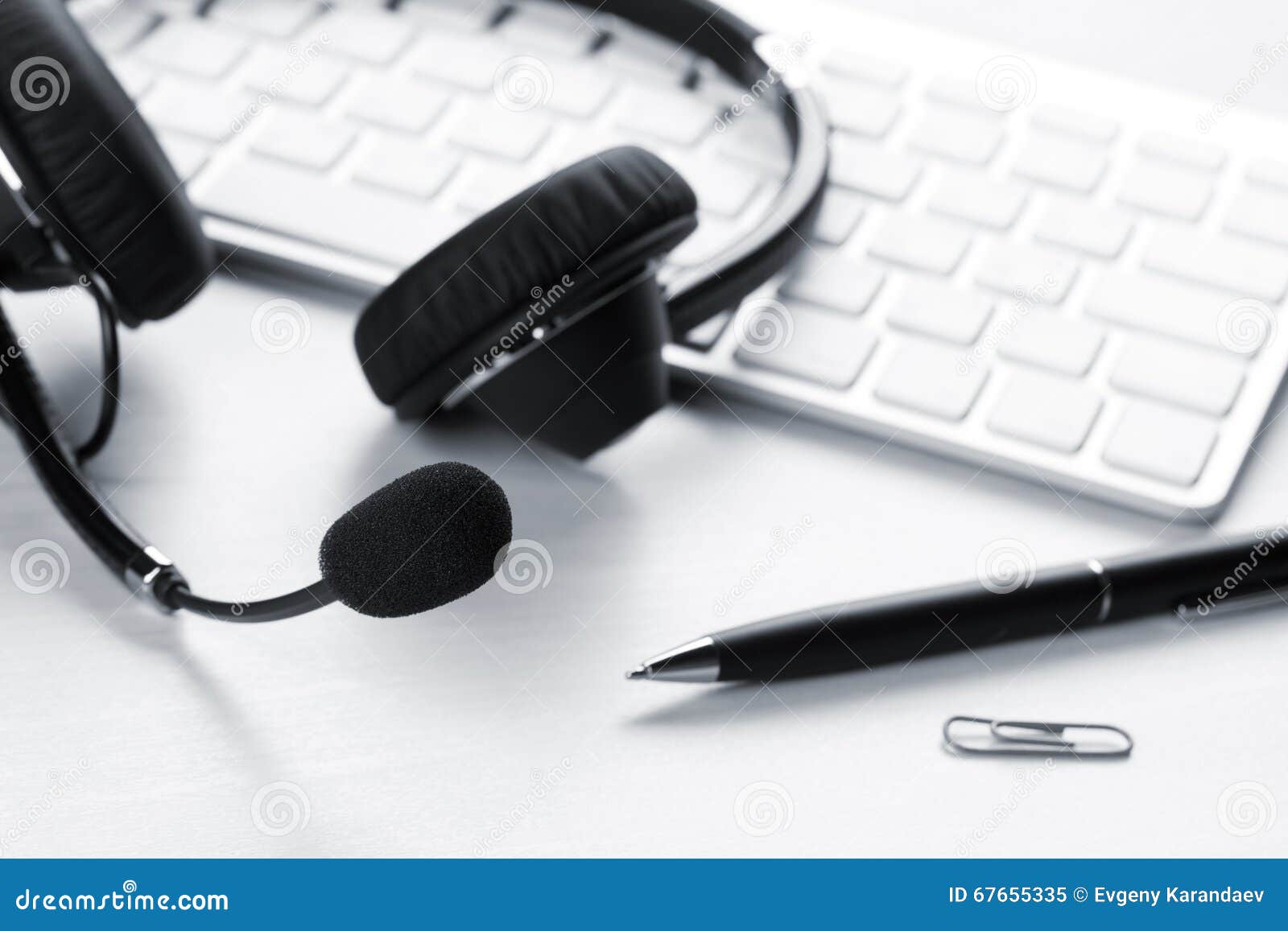 Office Desk with Headset and Keyboard Stock Image - Image of equipment ...