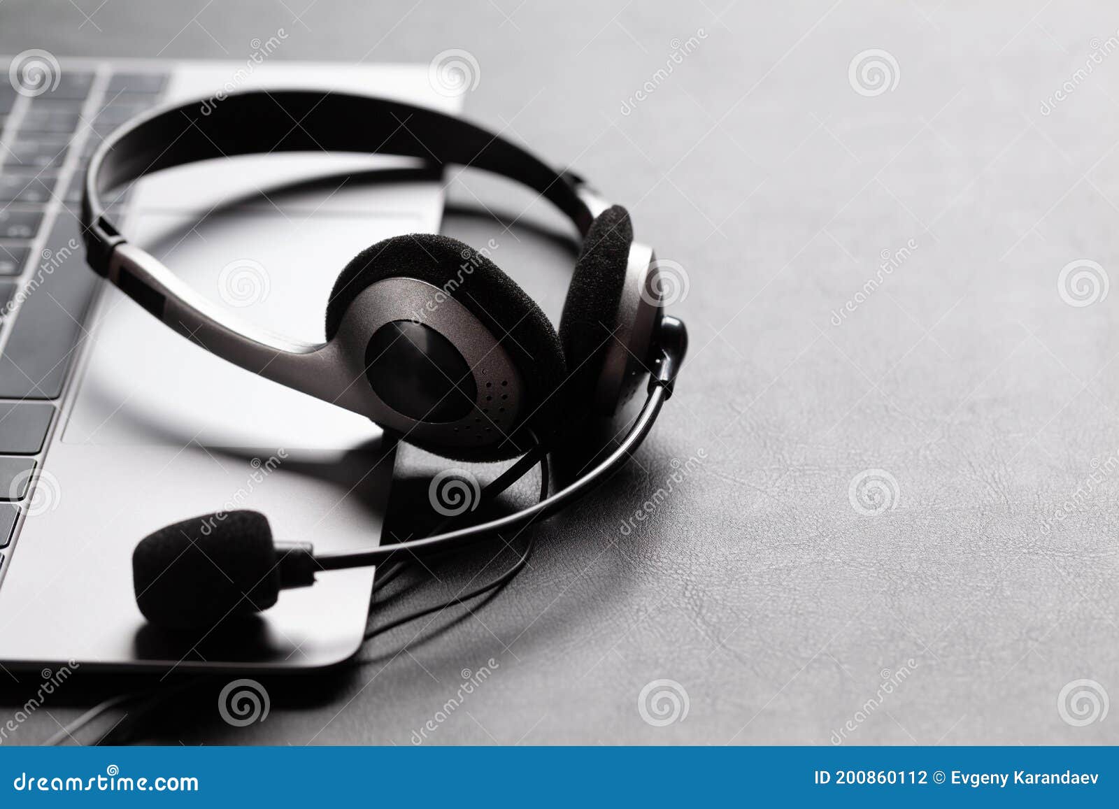 Office Desk with Headset and Laptop Stock Photo - Image of desk ...
