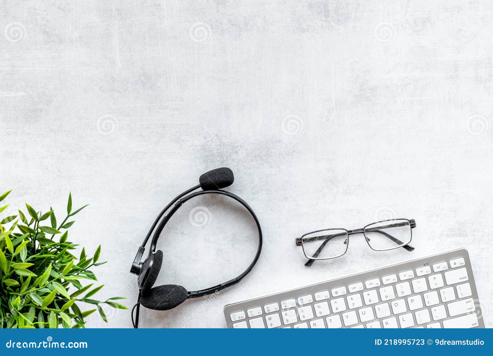Office Desk with Headset and Pc Call Center Support Stock Image - Image ...