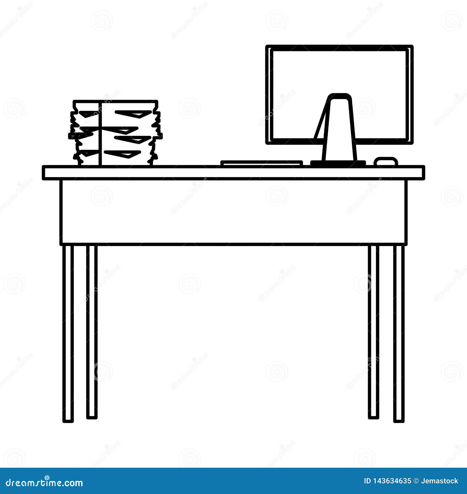 Office Desk Icon Black and White Stock Vector - Illustration of modern ...