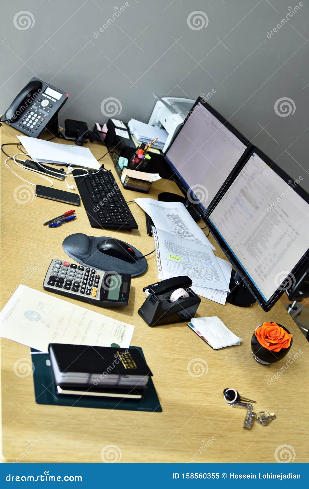 Office desk with items stock image. Image of modern - 158560355