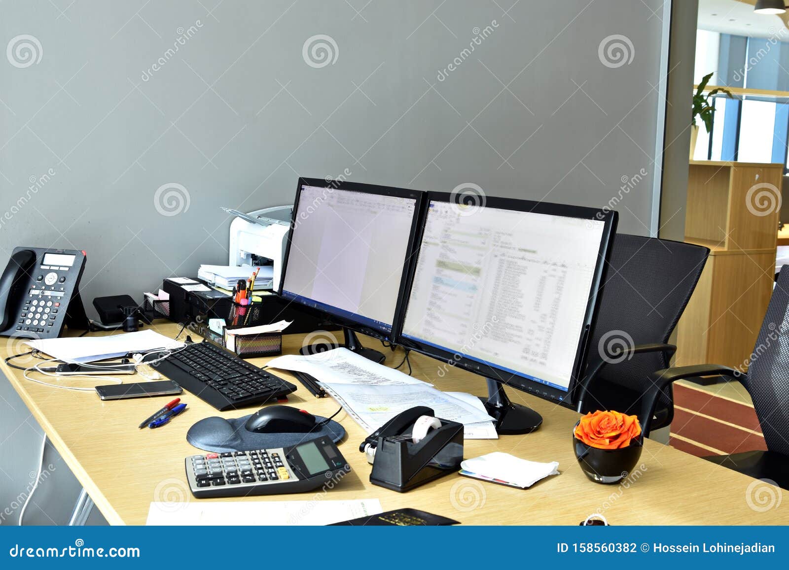 Office desk with items stock photo. Image of mobile - 158560382