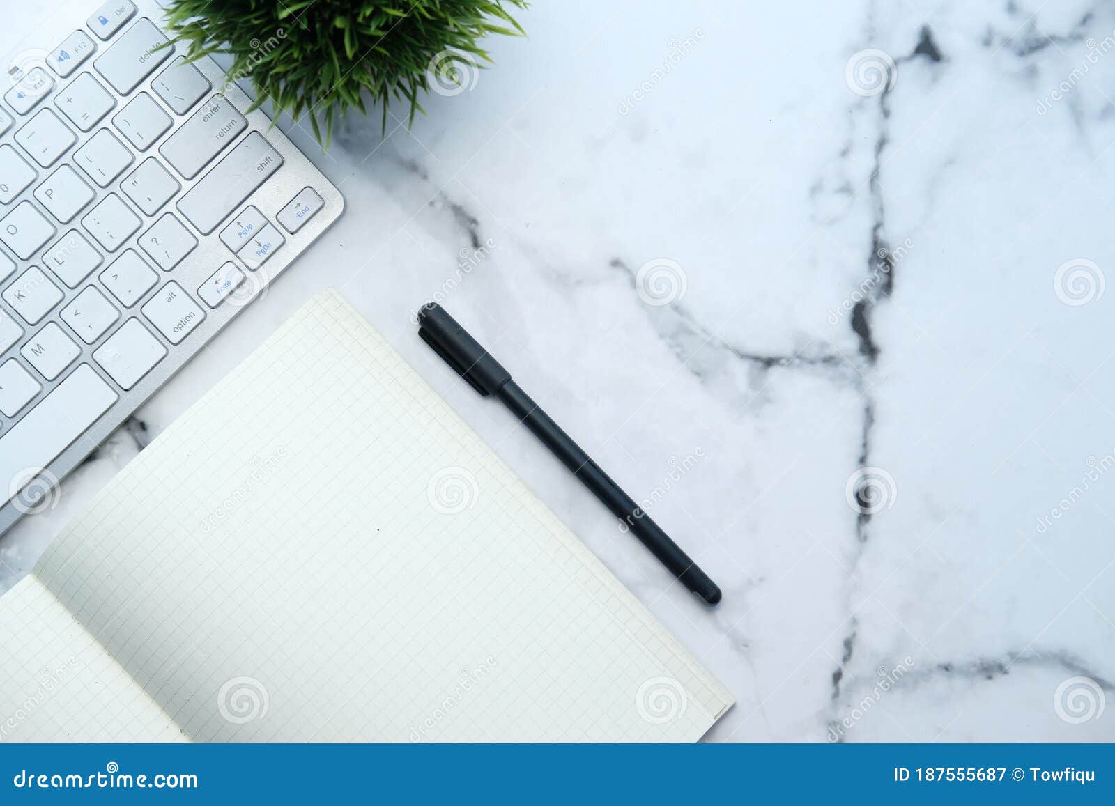 Office Desk with Keyboard and Notepad on White Desk Top Down Stock ...