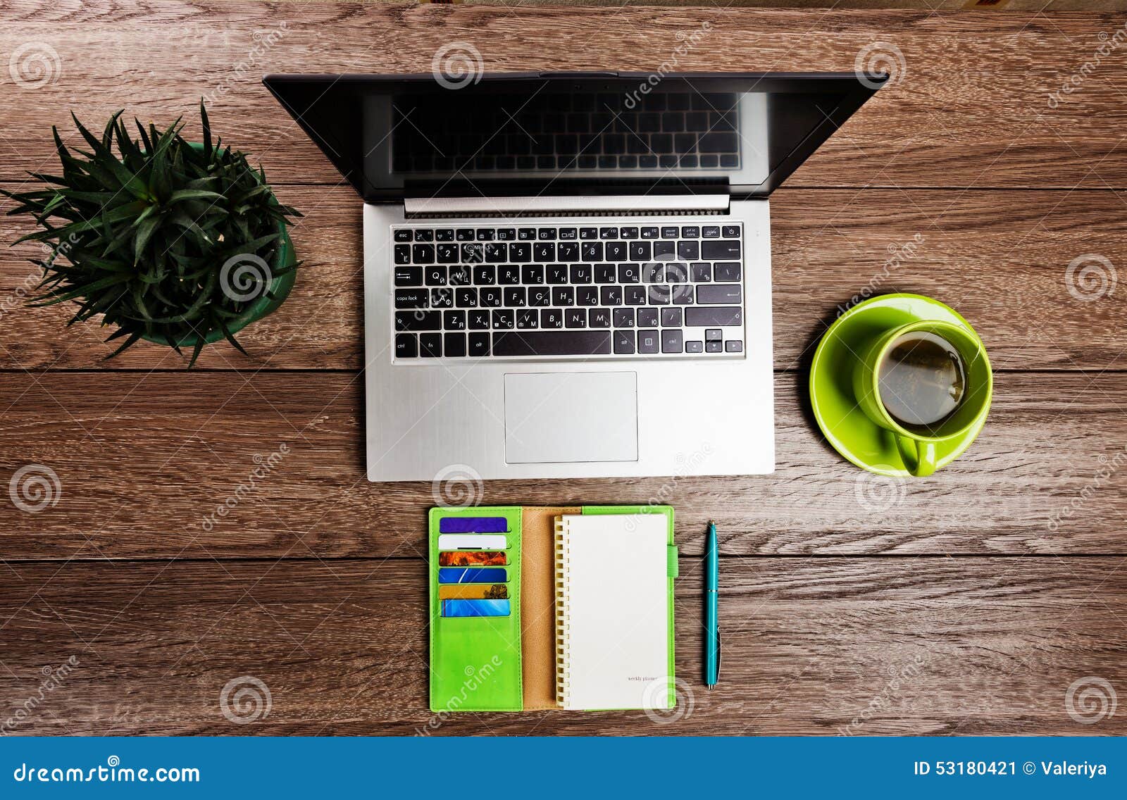 Office Desk with Laptop Computer, Planner Stock Image - Image of ...