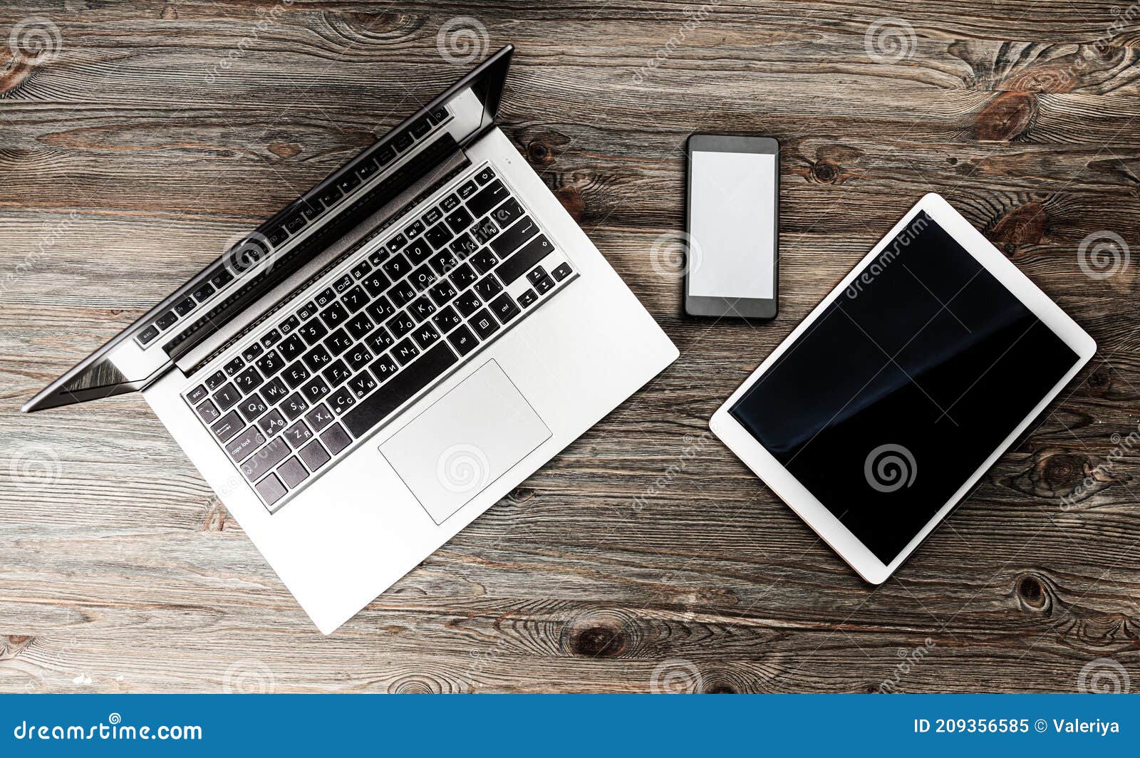 Office Desk with Laptop, Tablet and Phone Stock Image - Image of laptop ...